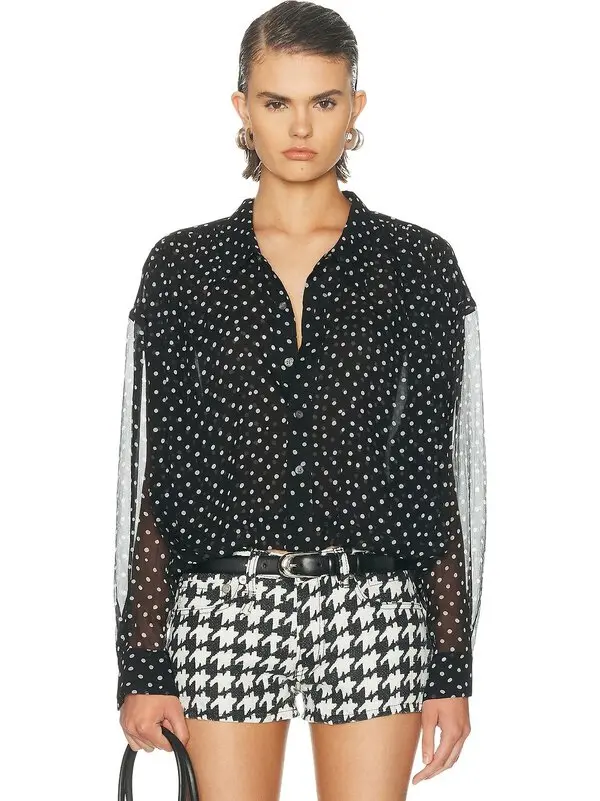R13 Bubble Gathered Yoke Top - Black Polka Dot