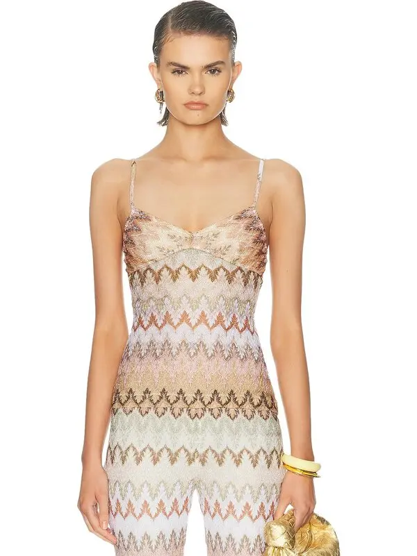 Missoni Metallic Knit Tank Top - Multi Beige  Red  & White