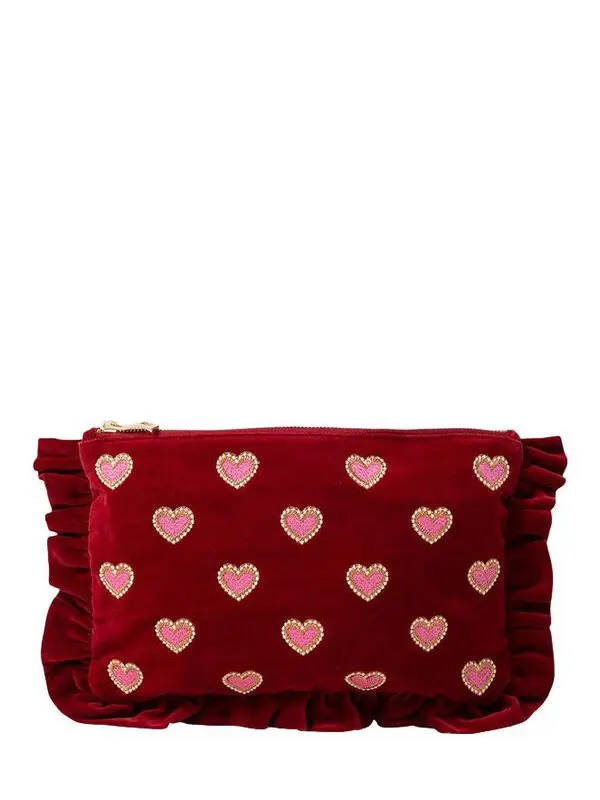 ELIZABETH SCARLETT Love Hearts Frill Pouch - Rouge