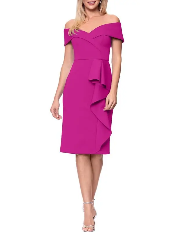 XSCAPE EVENINGS Off-the-shoulder Scuba Cocktail Dress - Orchid