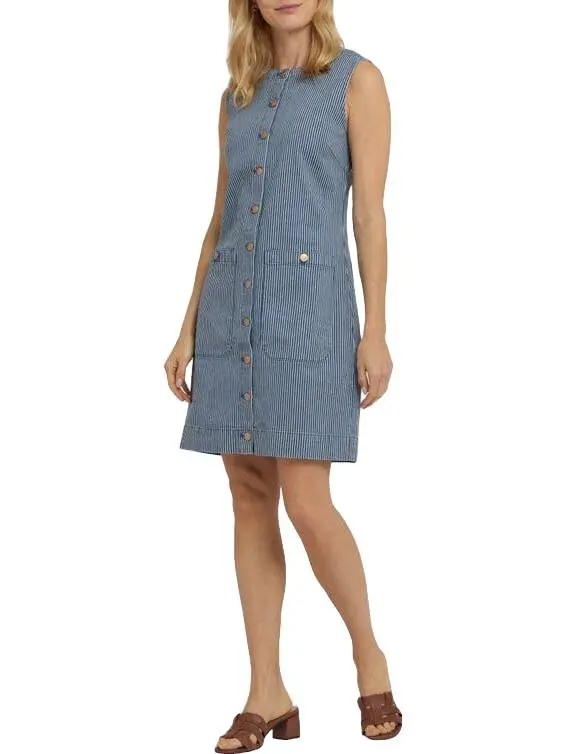 NYDJ Sleeveless Denim Utility Dress - Malaga Stripe