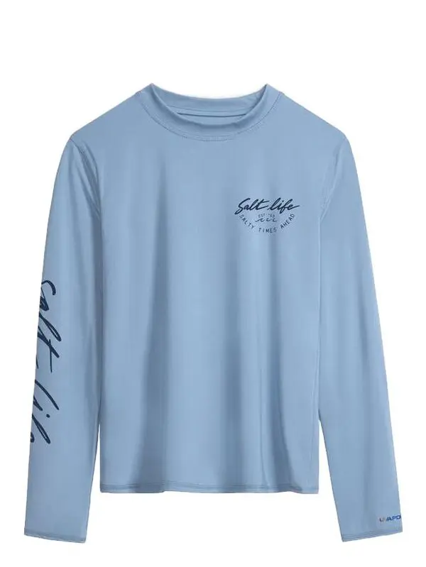 SALT LIFE Escape To Paradise Performance Long Sleeve Tee - Glacial Blue Heather