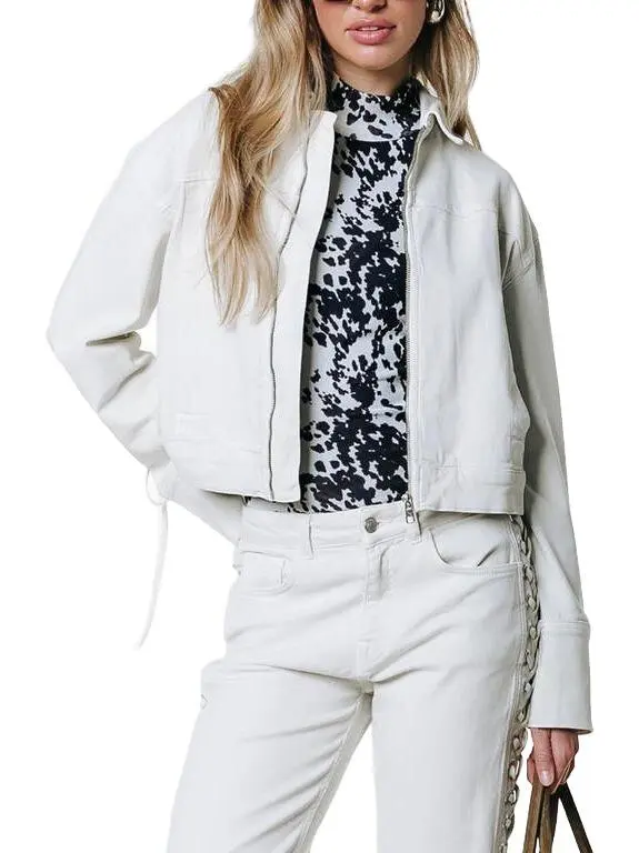 COLOURFUL REBEL Olaine Braided Sleeve Denim Blouse - White