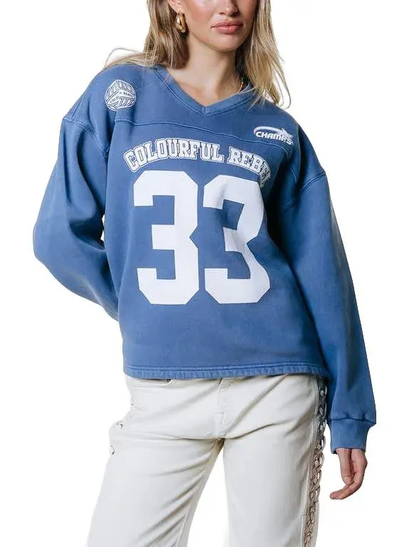 COLOURFUL REBEL Cr 33 Washed Baseball Sweat - Blue