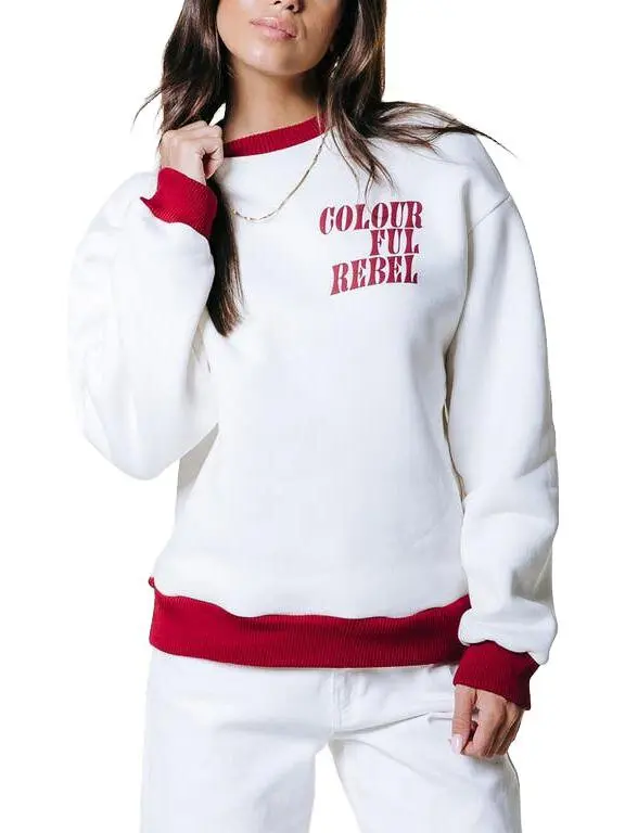 COLOURFUL REBEL Logo Contrast Ribbed Sweatshirt - White