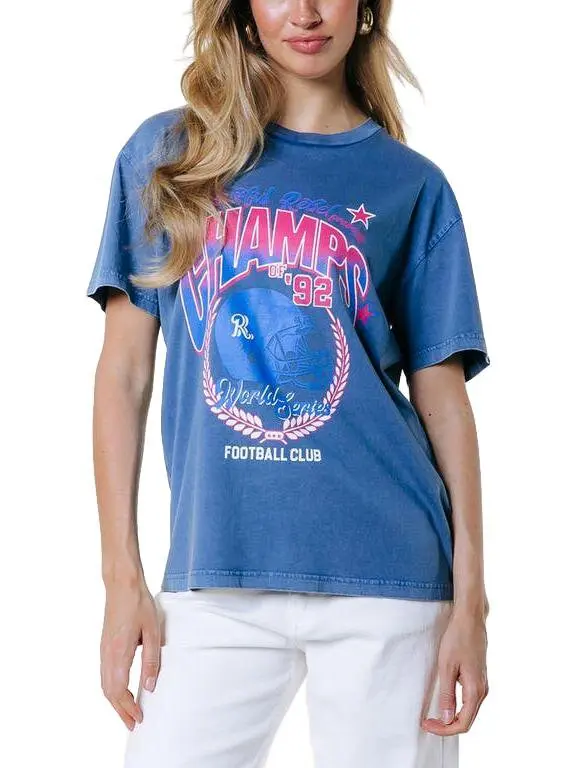COLOURFUL REBEL Champs 92 Washed Loose Fit Tee - Blue