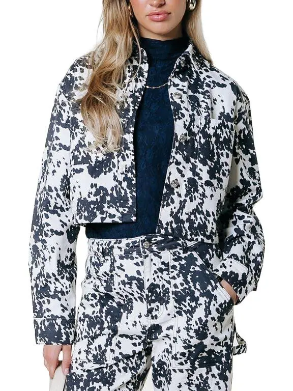 COLOURFUL REBEL Olle Cow Cropped Worker Blouse - Blue