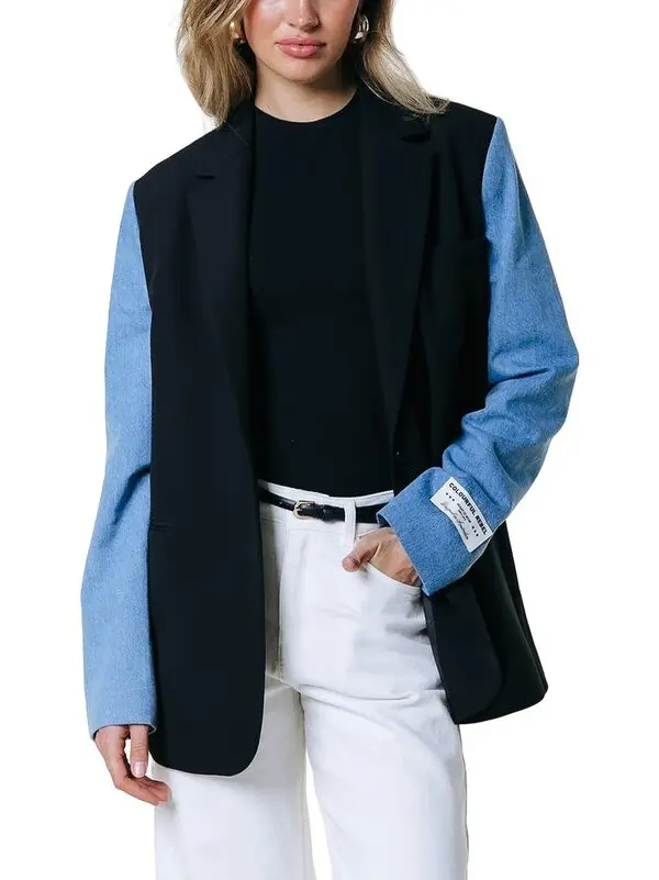 COLOURFUL REBEL Mimmi Denim Sleeve Blazer - Black