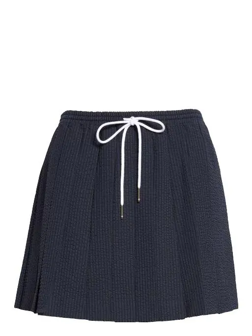 Thom Browne Pleated Wool Seersucker Miniskirt - Navy