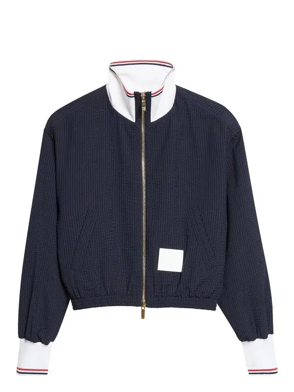 Thom Browne Wool Seersucker Track Jacket - Navy