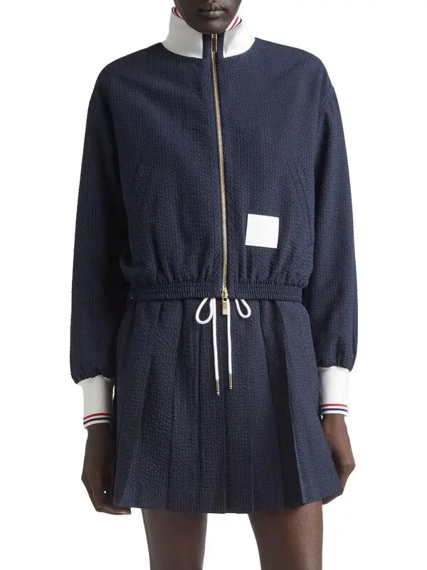 Thom Browne Wool Seersucker Track Jacket - Navy