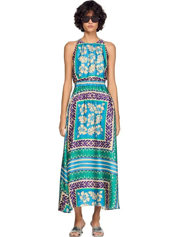 Sandro Floral Print Maxi Dress - Green / Purple