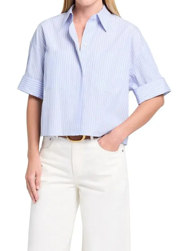 TWP Pinstripe Button-up Shirt - Blue Haven/white