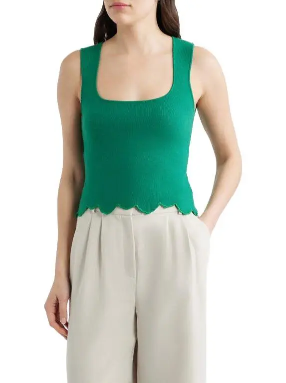 Deluc Ithaca Embroidered Scallop Hem Tank - Green