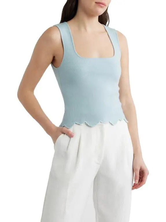 Deluc Ithaca Embroidered Scallop Hem Tank - Light Blue