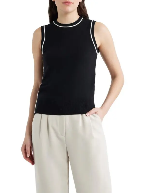Deluc Contrast Piping Crop Tank - Black With Ecru Details
