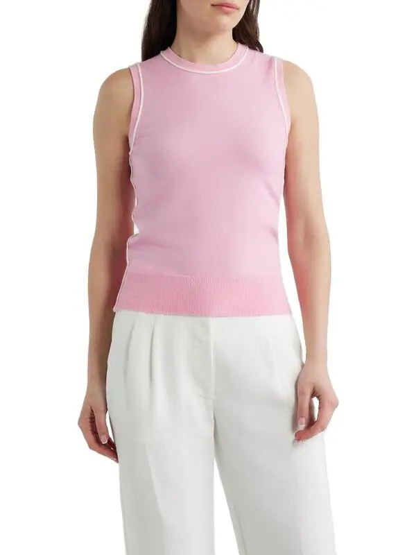 Deluc Contrast Piping Crop Tank - Pink With Ecru Details