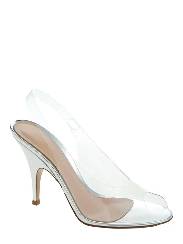GIANVITO ROSSI Clear Slingback Sandal - Silver
