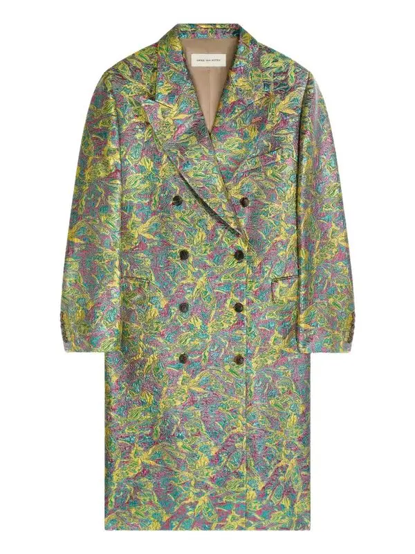 Dries Van Noten Double-breasted Floral Print Coat - Yellow