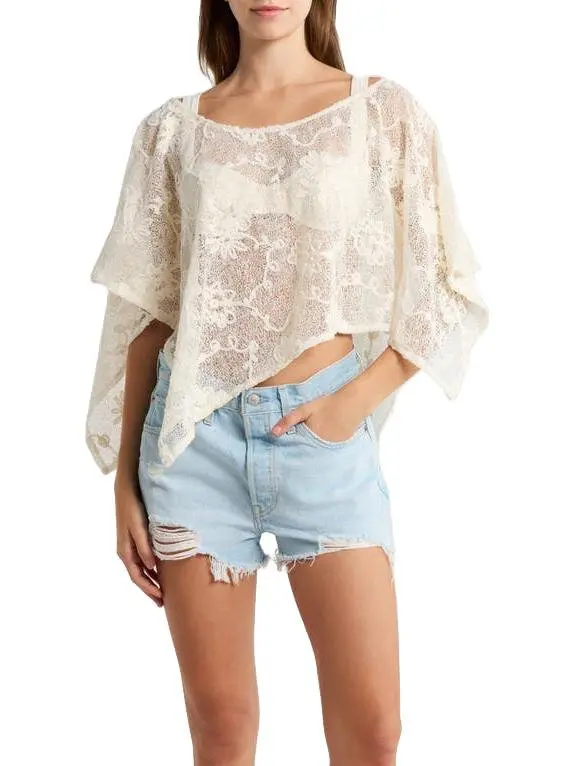 PACSUN Floral Openwork Poncho - Ivory