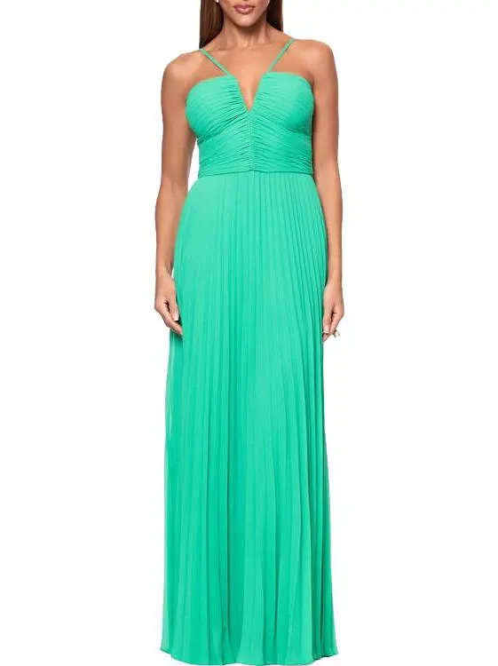 XSCAPE EVENINGS Pleated Chiffon Gown - Emerald