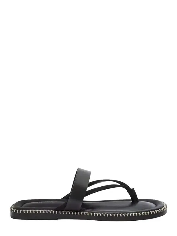 Dries Van Noten Stitched Leather Flat Sole Sandals - Black