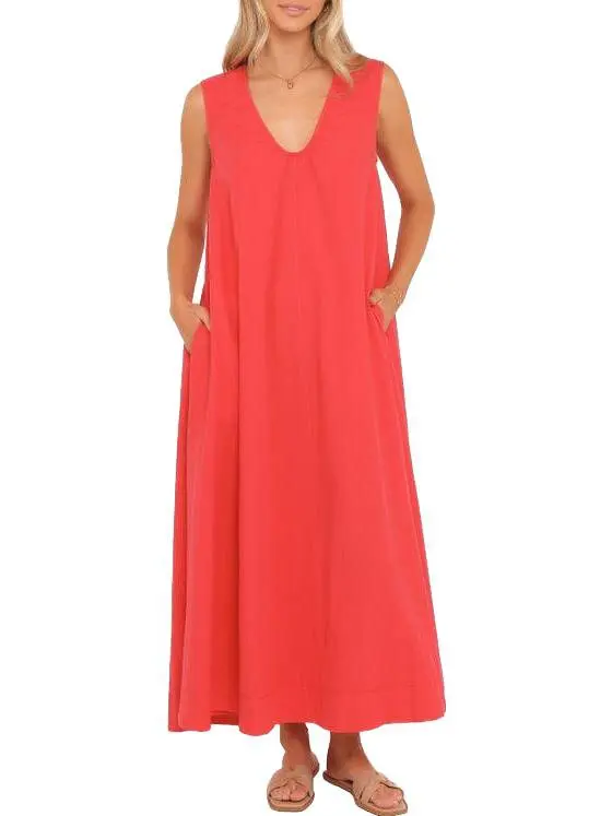 PETAL & PUP Laurita Cotton Maxi Dress - Red