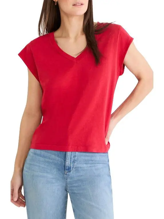 NIC+ZOE Cap-sleeve V-neck Top - True Red