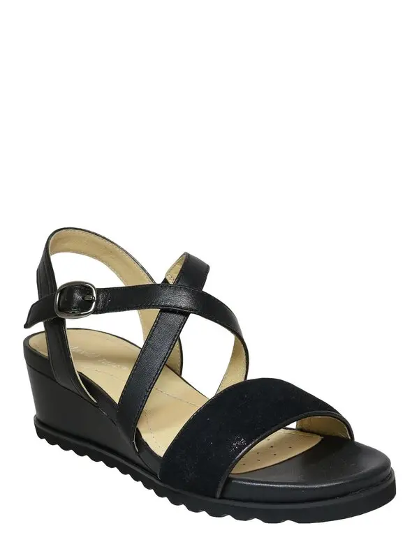 DAVID TATE Ankle Strap Wedge Sandals - Black Suede