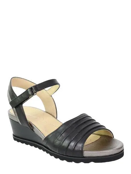 DAVID TATE Kena Ankle Strap Wedge Sandal - Black Lamb