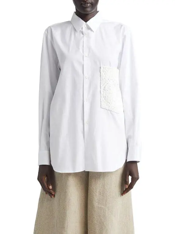 Comme Des Garçons Cotton Broadcloth Shirt With Chemical Lace Pocket - White X Off-white