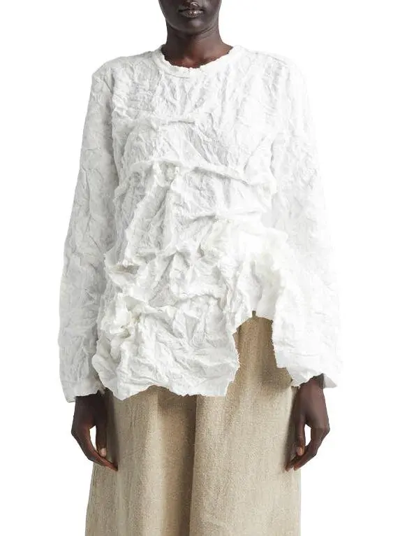Comme Des Garçons Raschel Knit Crushed Ruffle Top - White