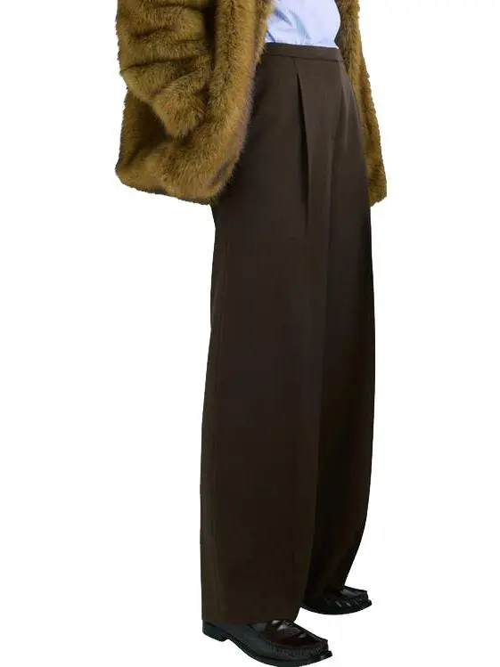 Mango Pleated Wide-leg Trousers - Chocolate