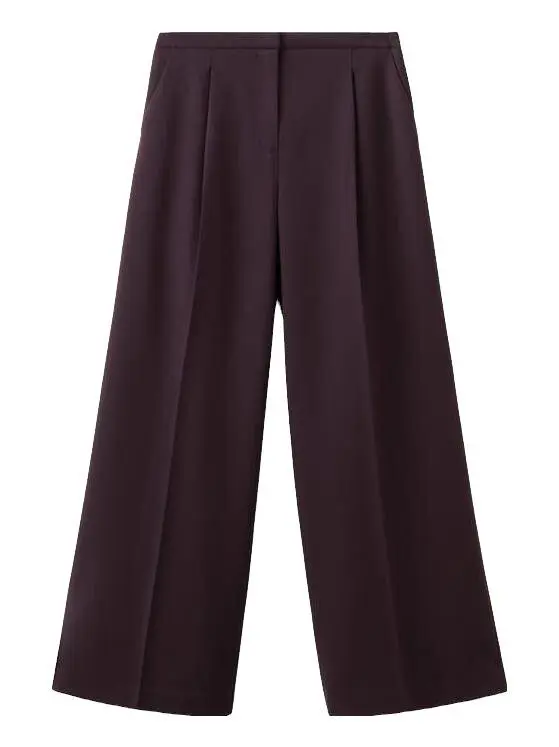 Mango Pleated Wide-leg Trousers - Maroon