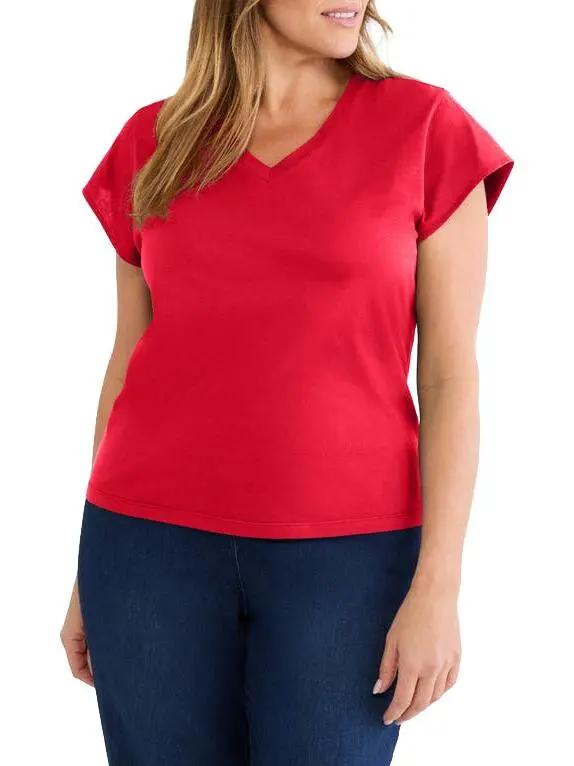NIC+ZOE Cotton Cap-sleeve T-shirt - True Red