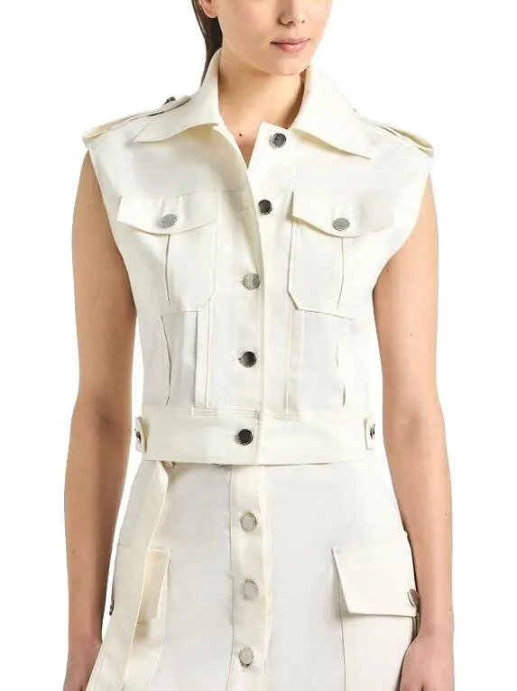 Derek Lam 10 Crosby Illiana Stretch Cotton Blend Utility Vest - Soft White
