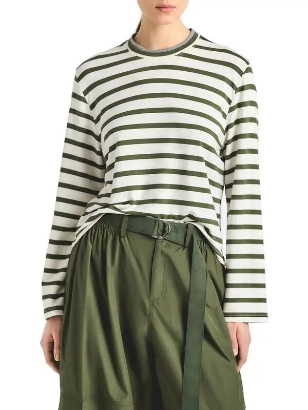 Derek Lam 10 Crosby Myrtha Stripe Jersey Top - White/fatigue Stripe