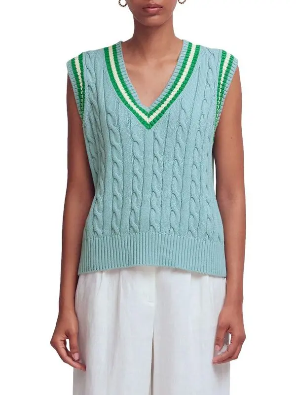 Boden Maeve Cable Knit V-neck Vest - Blue Green