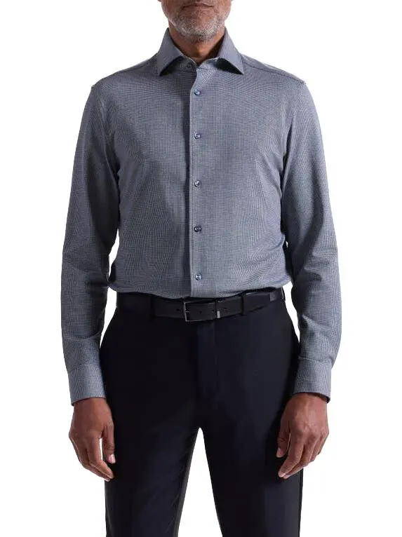Bugatchi Devon Ooohcotton® Houndstooth Button-up Shirt - Navy