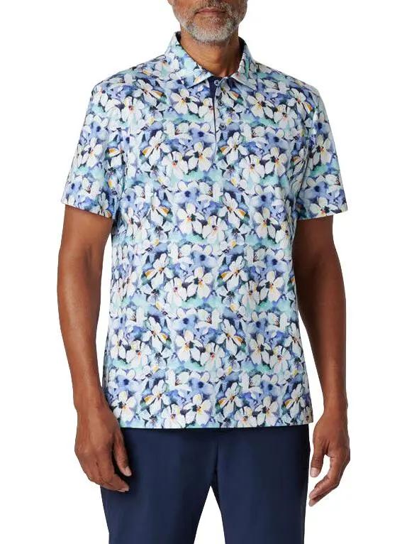 Bugatchi Hendrix Digital Floral Print Pima Cotton Polo - Cobalt