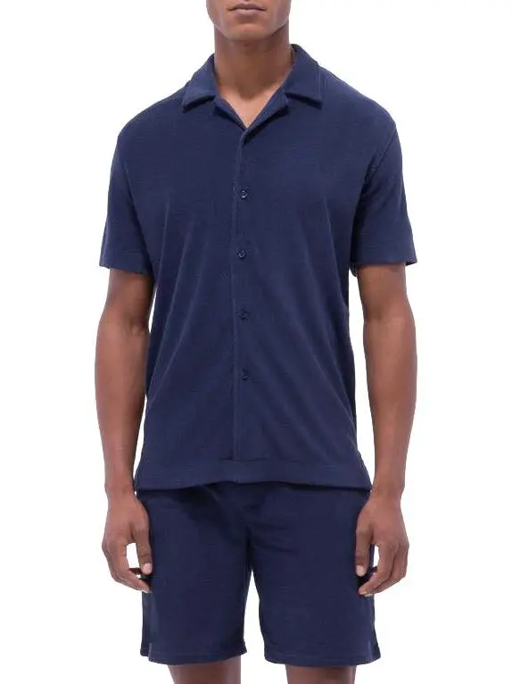 Bugatchi Terry Cloth Camp Shirt - Navy