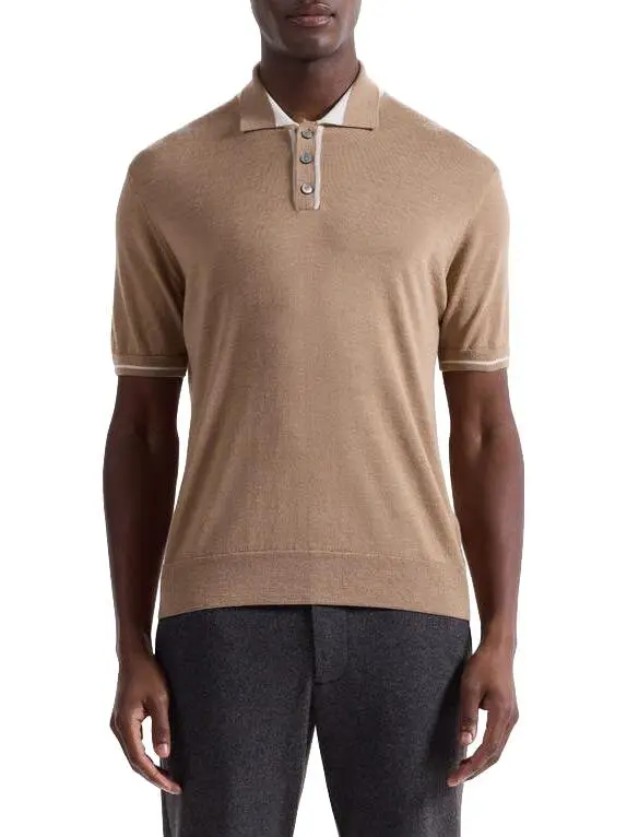 Bugatchi Tipped Merino Wool & Silk Polo Sweater - Walnut