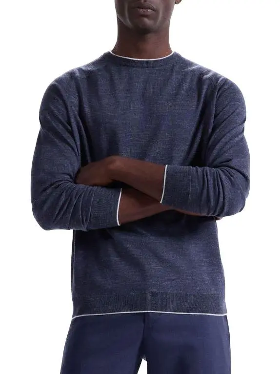 Bugatchi Tipped Merino Wool Sweater - Navy