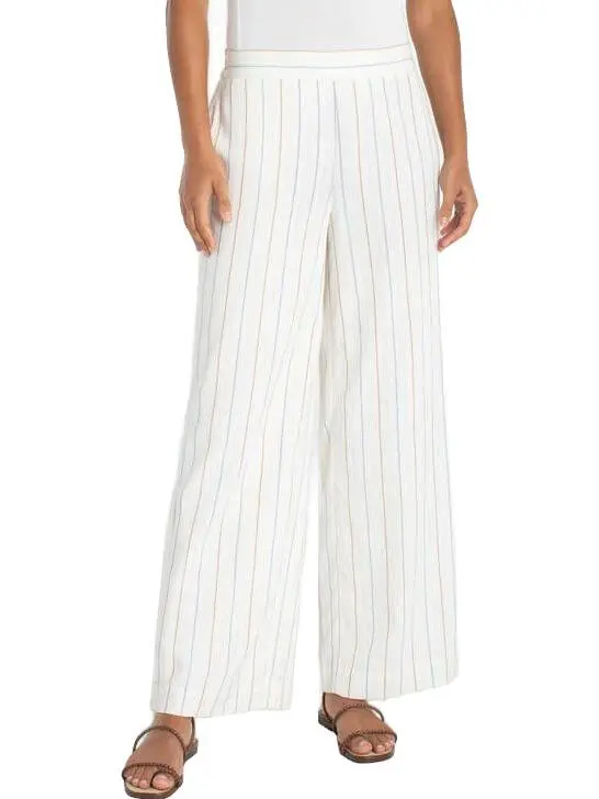 LIVERPOOL Striped Wide Leg Pants - Cream/blue Multi Stripe