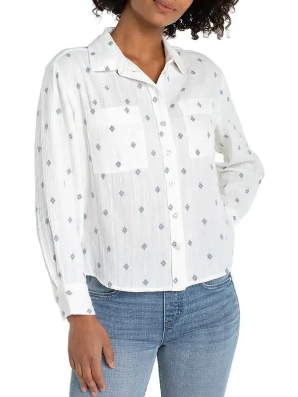 LIVERPOOL Embroidered Gauze Button-up Shirt - Off White