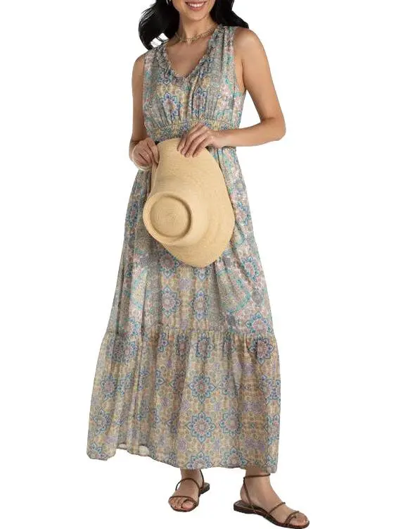 LIVERPOOL Floral Paisley Smock Waist Maxi Dress - Citron Multi