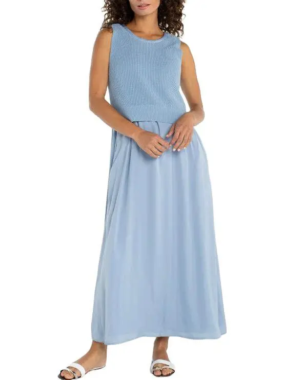 LIVERPOOL Mixed Media Maxi Dress - Malibu Blue