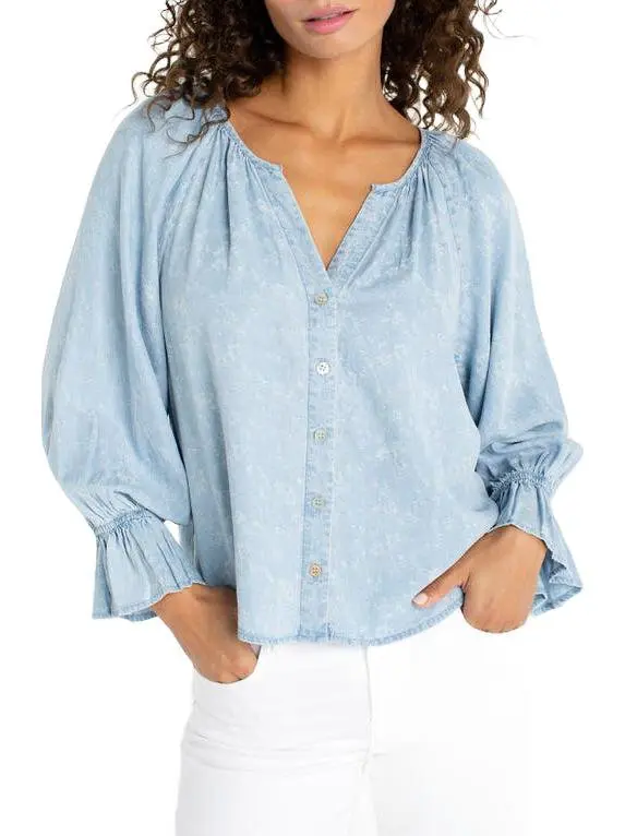 LIVERPOOL Shirred Chambray Button-up Top - Rose Ice