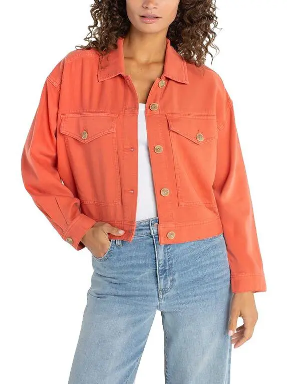 LIVERPOOL Cropped Oversize Denim Jacket - Red Clay