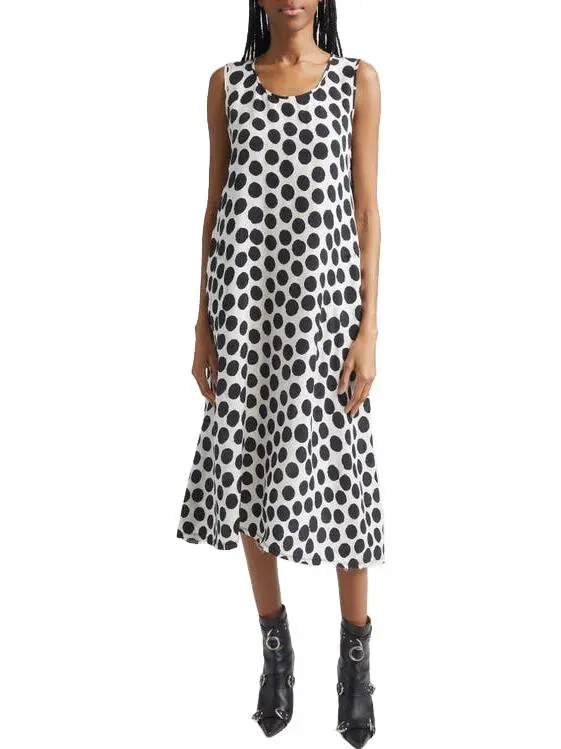 R13 Sleeveless Polka Dot Midi Dress - White With Black Polka Dot